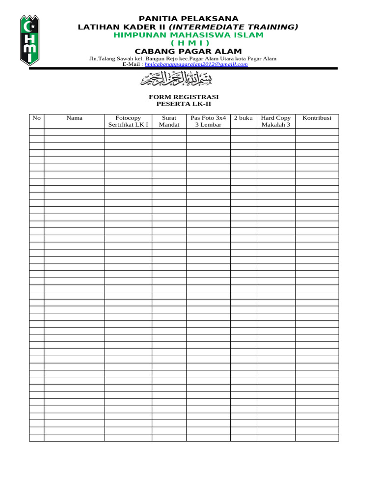 Form Regis Peserta LK II | PDF
