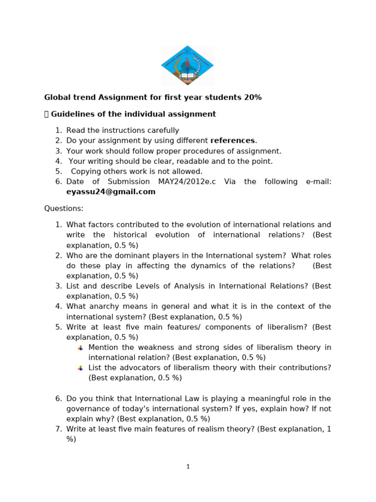 Assignment For Global Trends | PDF | Theory | Political Science