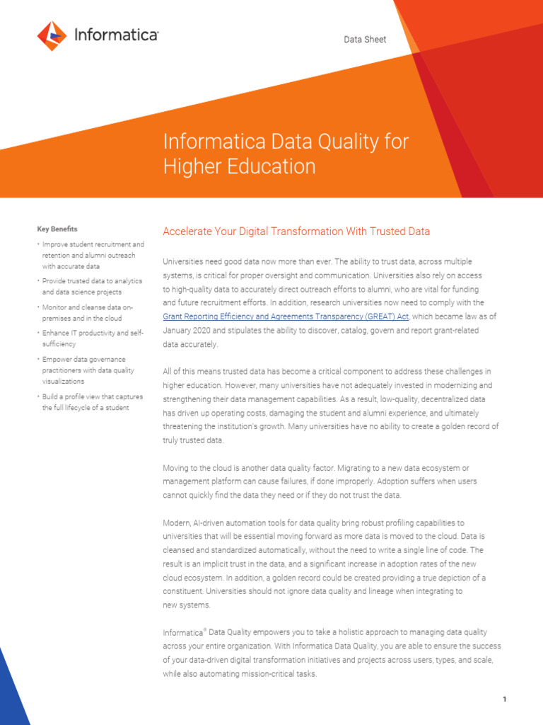 Informatica Data Quality For Higher Education - Data Sheet - 4015en | PDF | Data Quality | Cloud ...