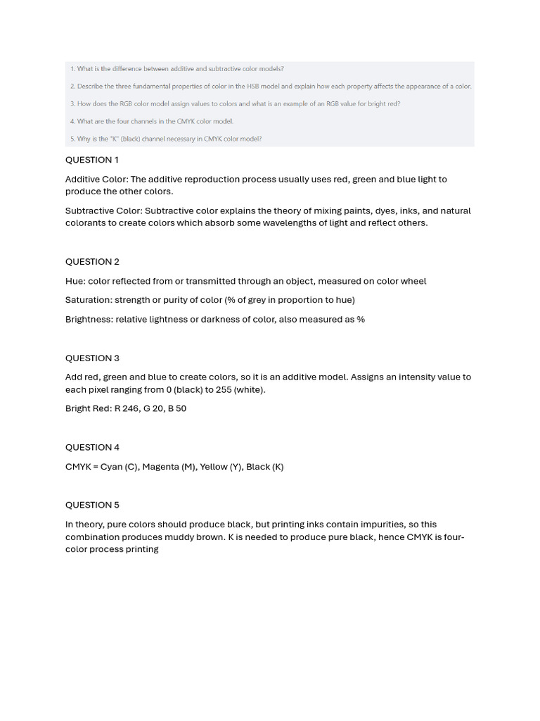 Additive vs. Subtractive Color Models | PDF