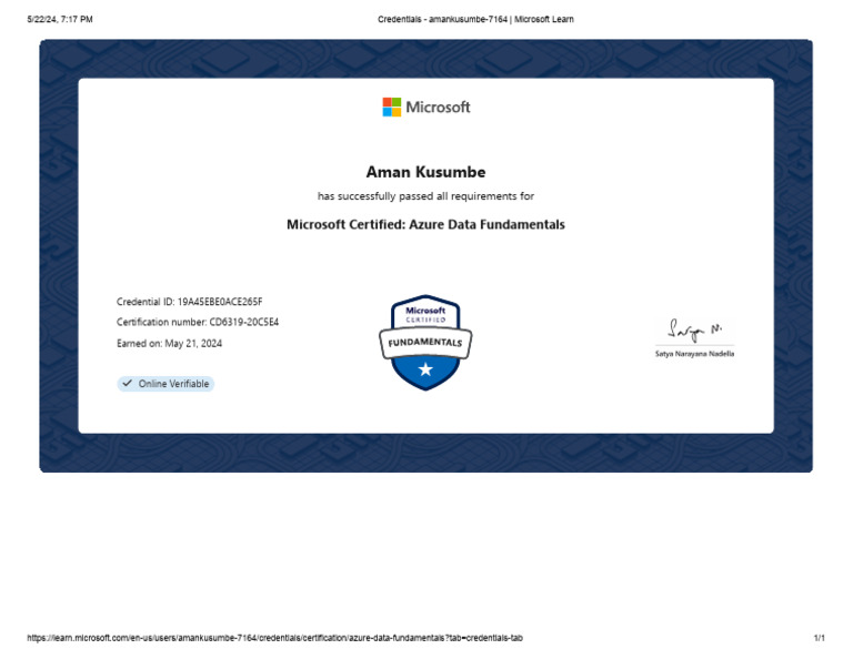 Azure Data Fundamentals Certification Achieved | PDF