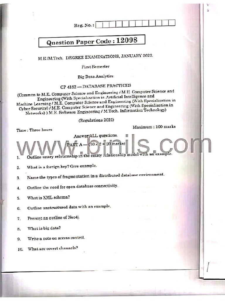 Database Practices Previous Year Question Paper | PDF