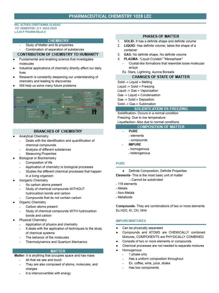 PHARMA 113 LEC Reviewers (2) | PDF | Atoms | Chemistry