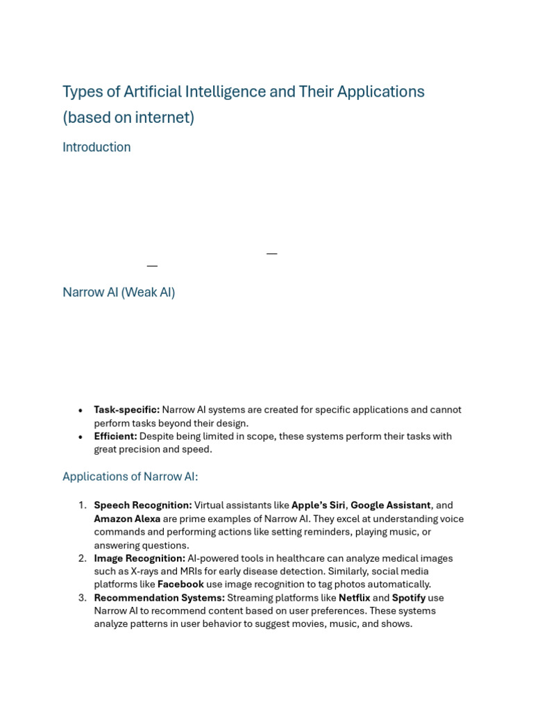 Types of Artificial Intelligence and Their Applications | PDF ...