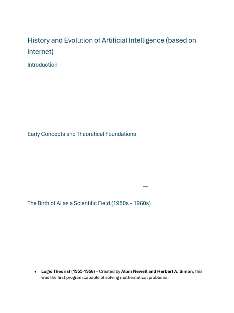 History and Evolution of Artificial Intelligence | PDF | Artificial ...