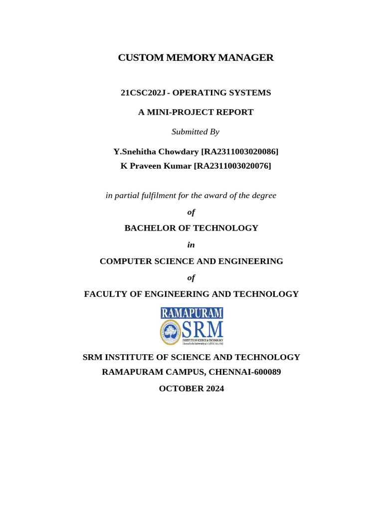 Custom Memory Management Report | PDF | Operating System Technology | Software Development
