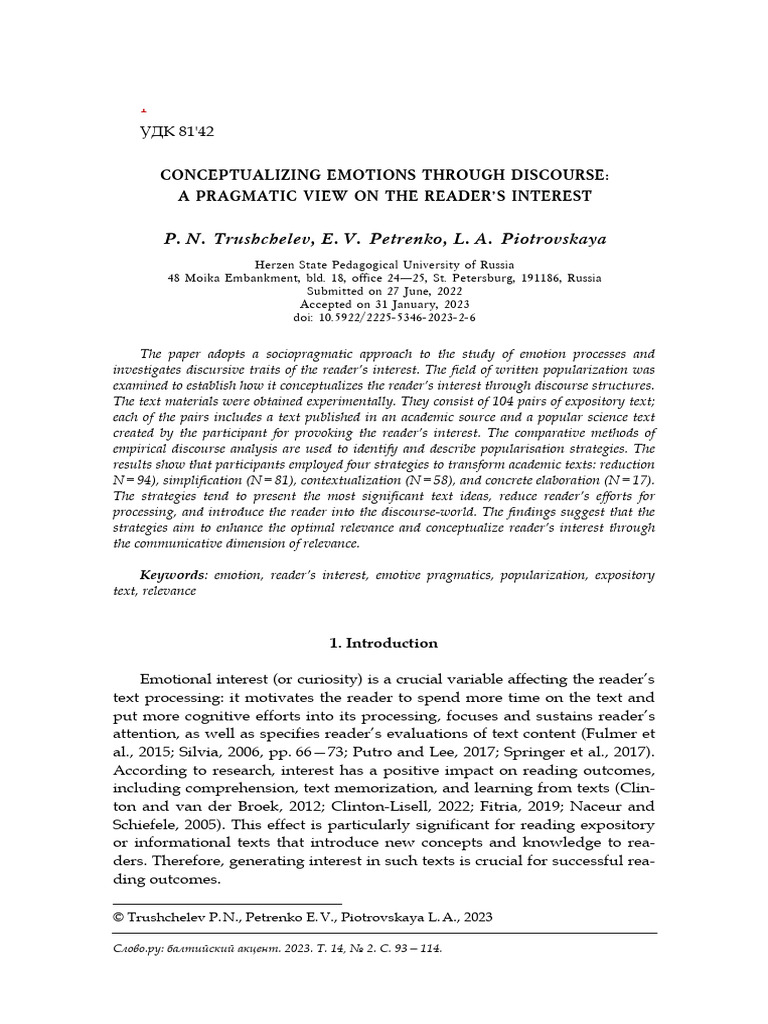 Conceptualizing Emotions Through Discourse A Pragm | PDF | Emotions | Cognitive Science