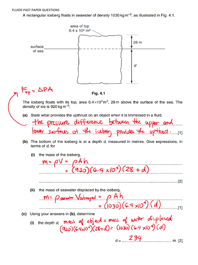 3 FLUIDS PAST PAPER QUESTIONS (with MS and annotated answers) | PDF