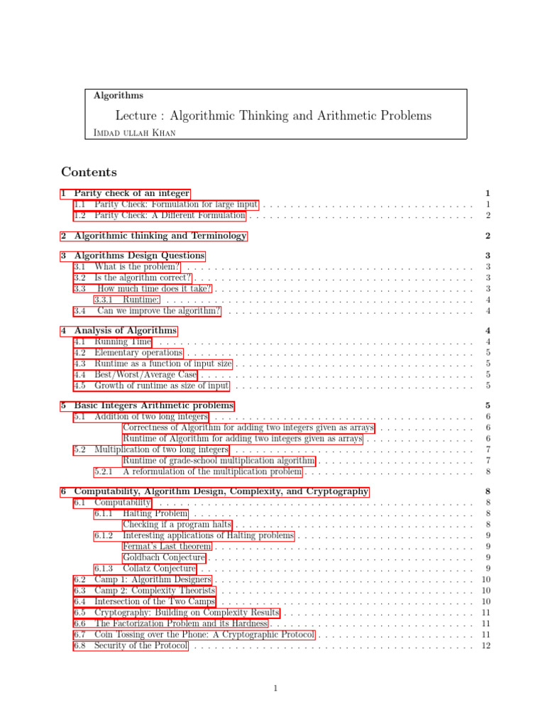 Notes 01 Algorithmic Thinking Arithmetic Problems Pdf Computational
