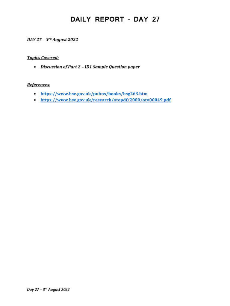 Day 27 Report: ID1 Sample Discussion | PDF