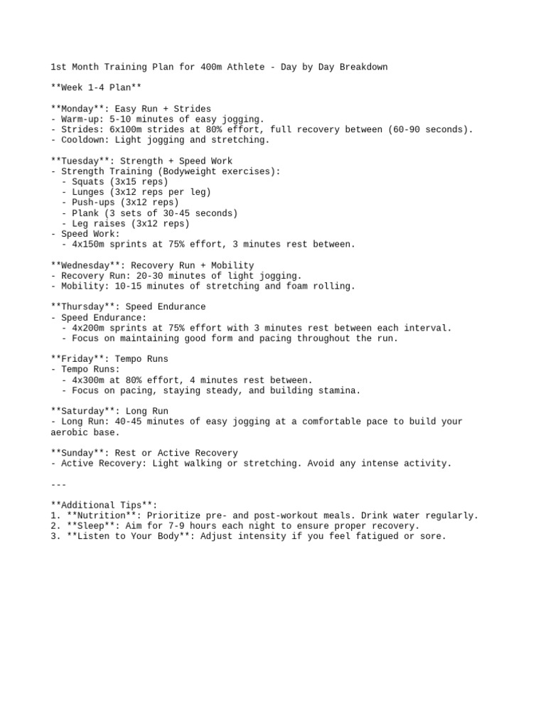 1st Month Training Plan Day by Day | PDF