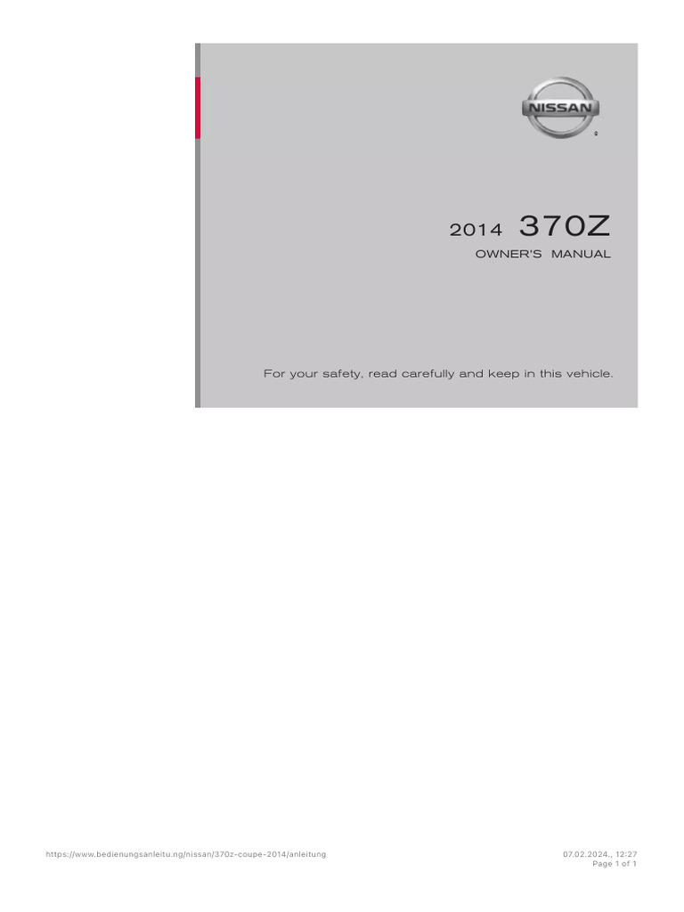 Bedienungsanleitung Nissan 370Z Coupe (2014) (426 Seiten) | PDF