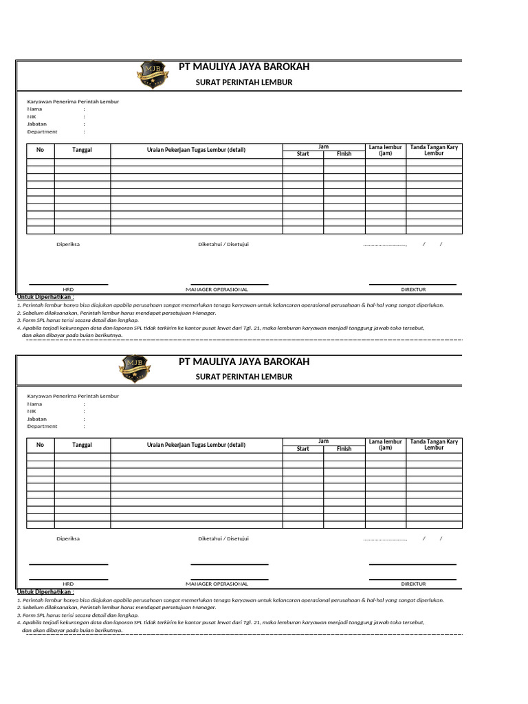 Form Lembur Baru | PDF
