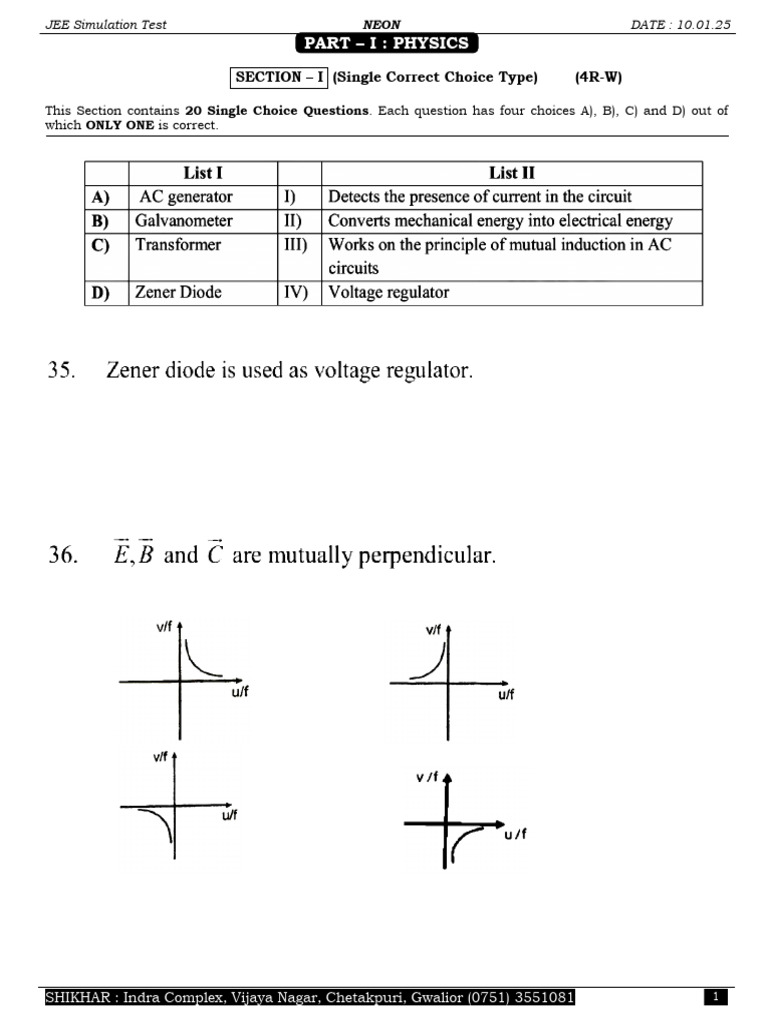 PCM Test Paper (With Answers) 10.01.25 | PDF | Waves | Electron