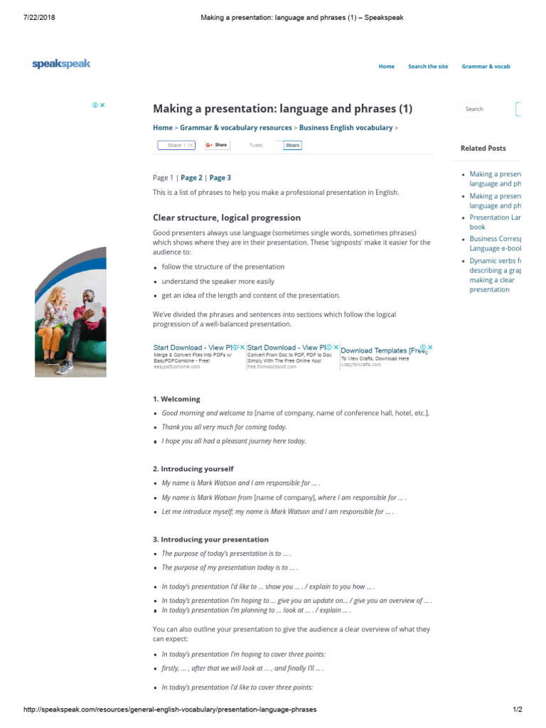 Making A Presentation - Language and Phrases (1) - Speakspeak | PDF ...