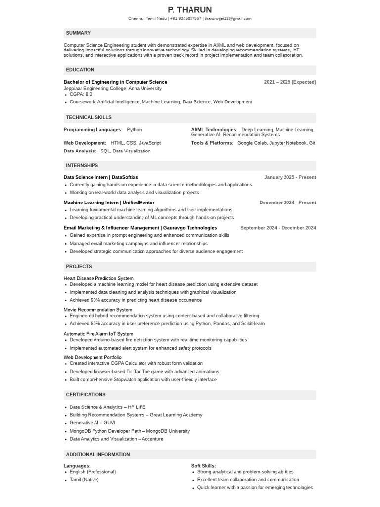 updated-resume | PDF | Machine Learning | Artificial Intelligence
