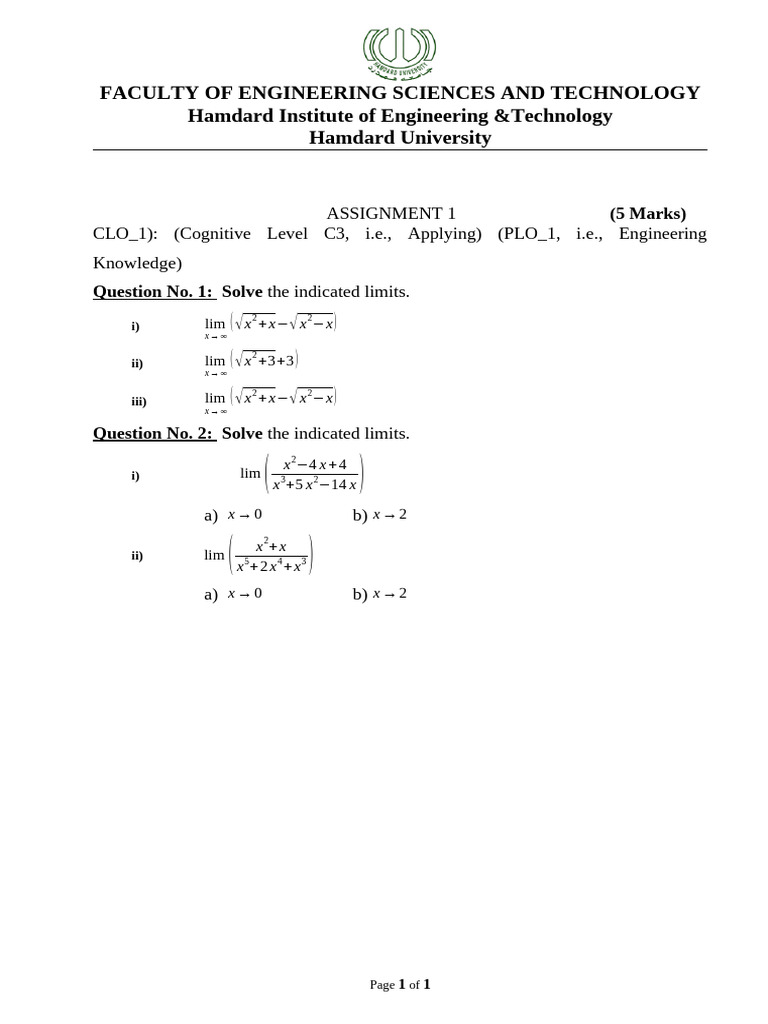 Engineering Limits Assignment Guide | PDF