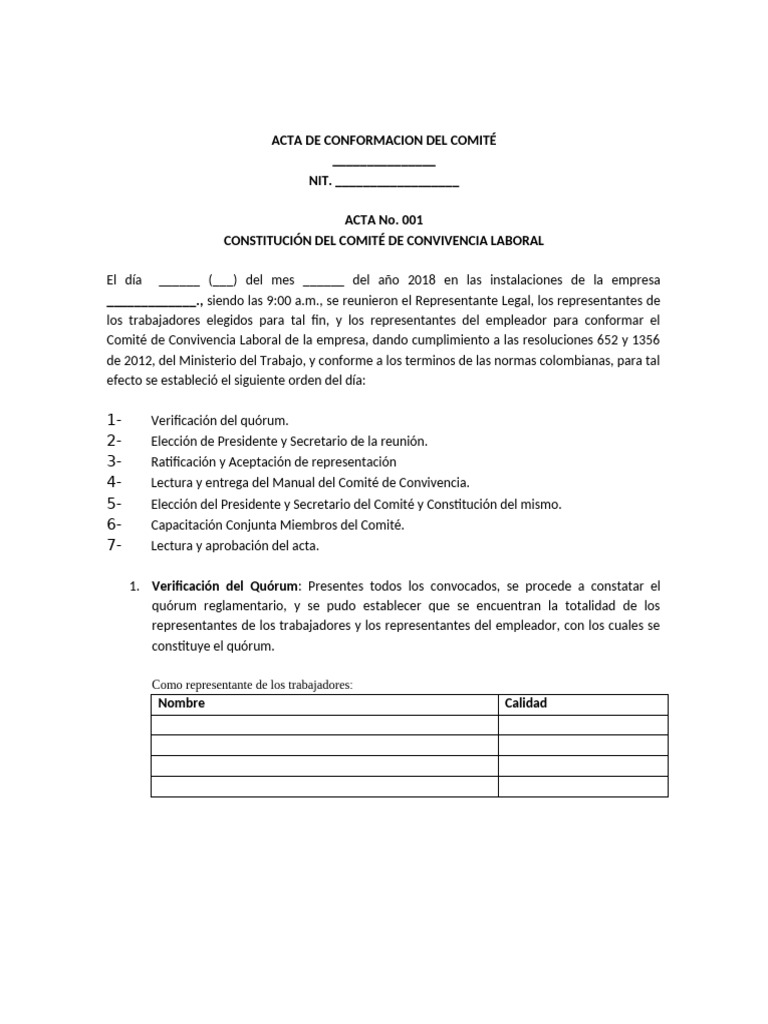 Acta de Constitucion Comite de Convivencia | PDF | Derecho laboral | Gobierno