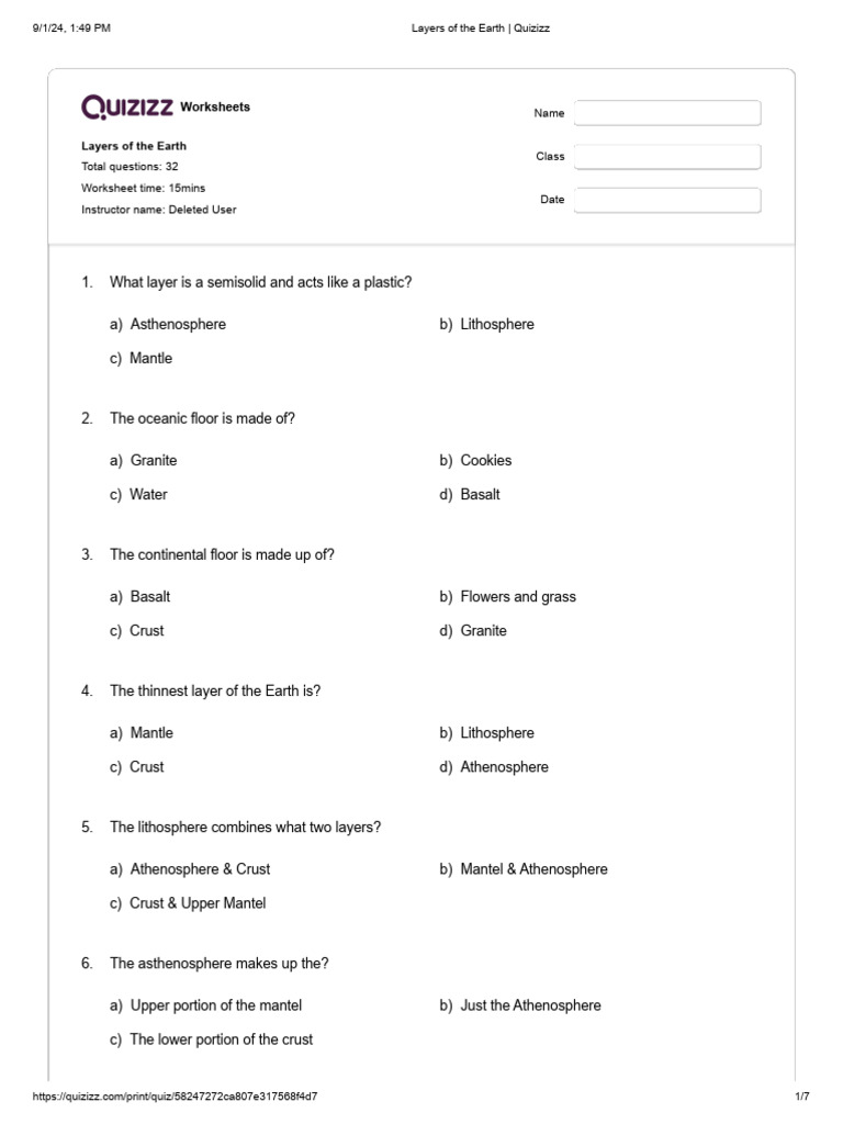 Earth Layers Worksheet with Answers | PDF | Earth | Terrestrial Planets