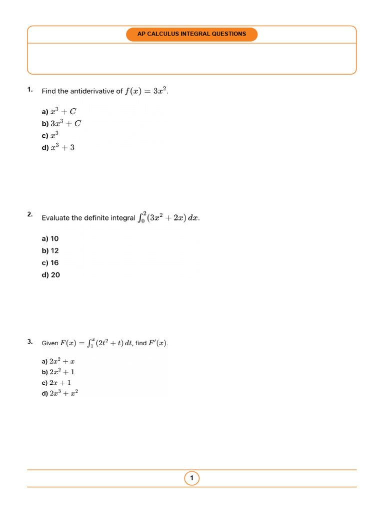 AP CALCULUS INTEGRAL QUESTIONS | PDF
