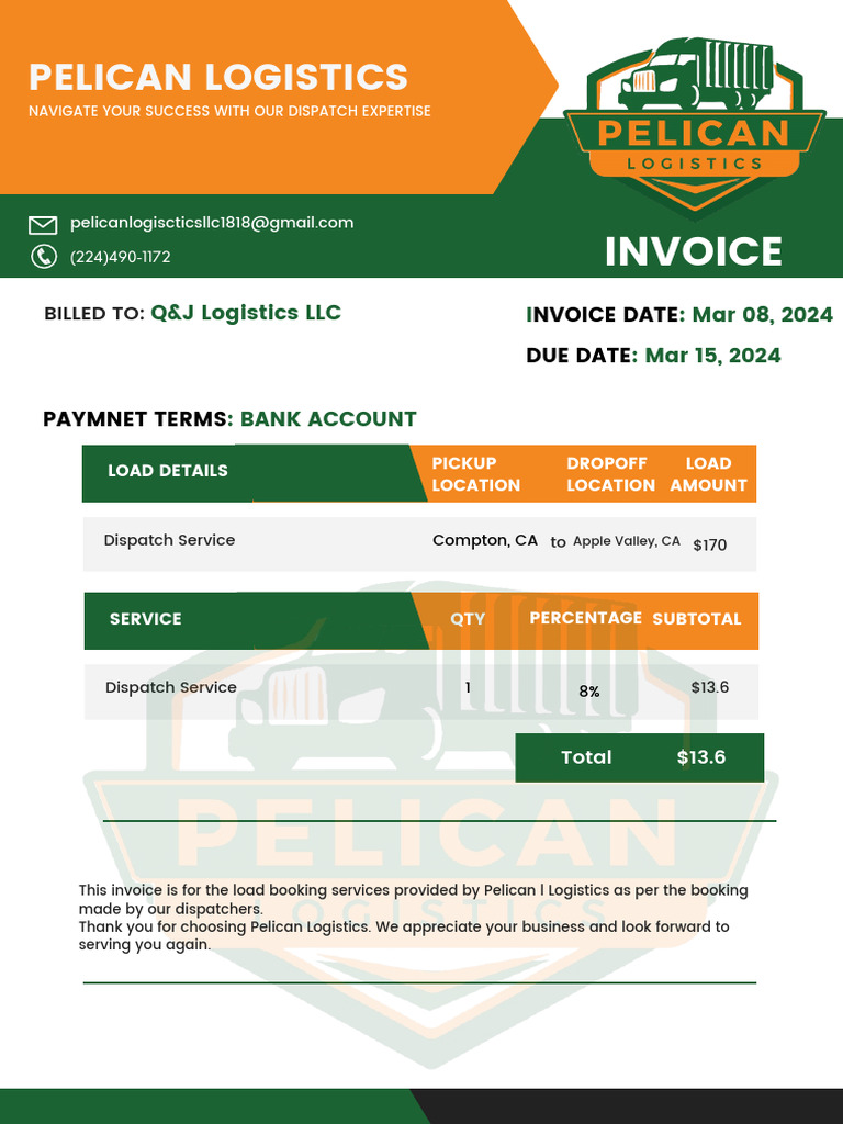 Pelican logistics Service Invoice | PDF