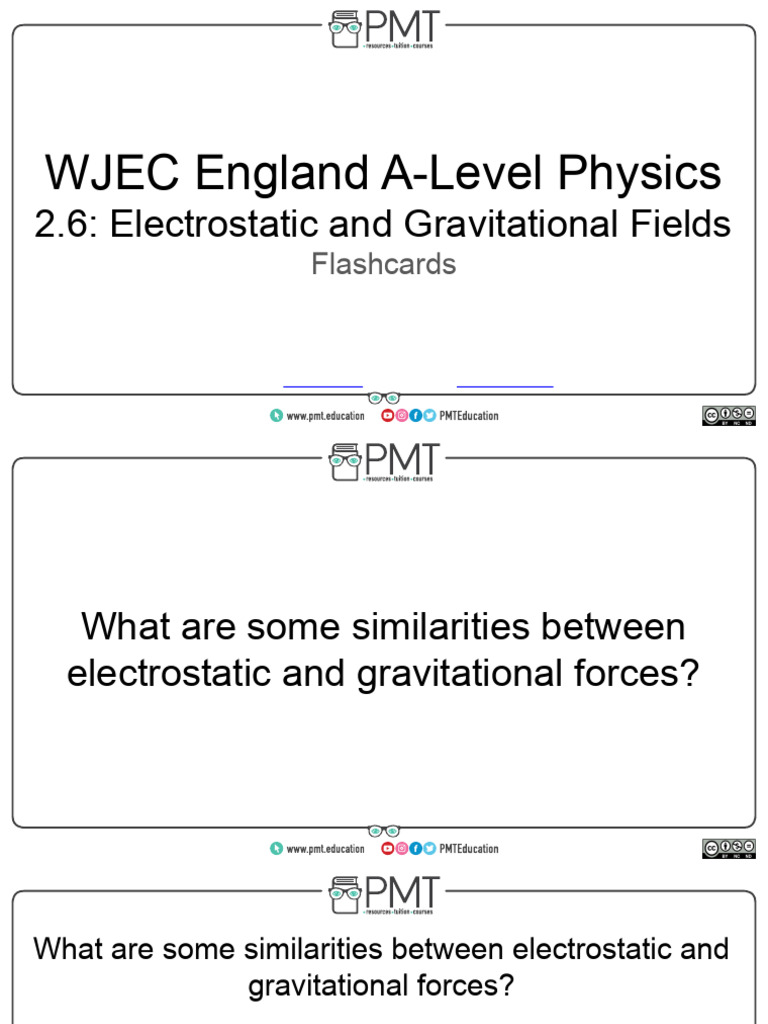 Flashcards - Topic 2.6 Electrostatic and Gravitational Fields - WJEC ...