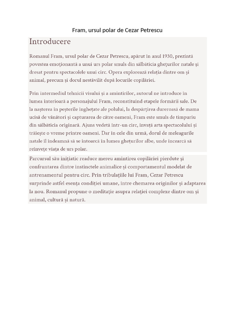 Fram, Ursul Polar - Cezar Petrescu | PDF