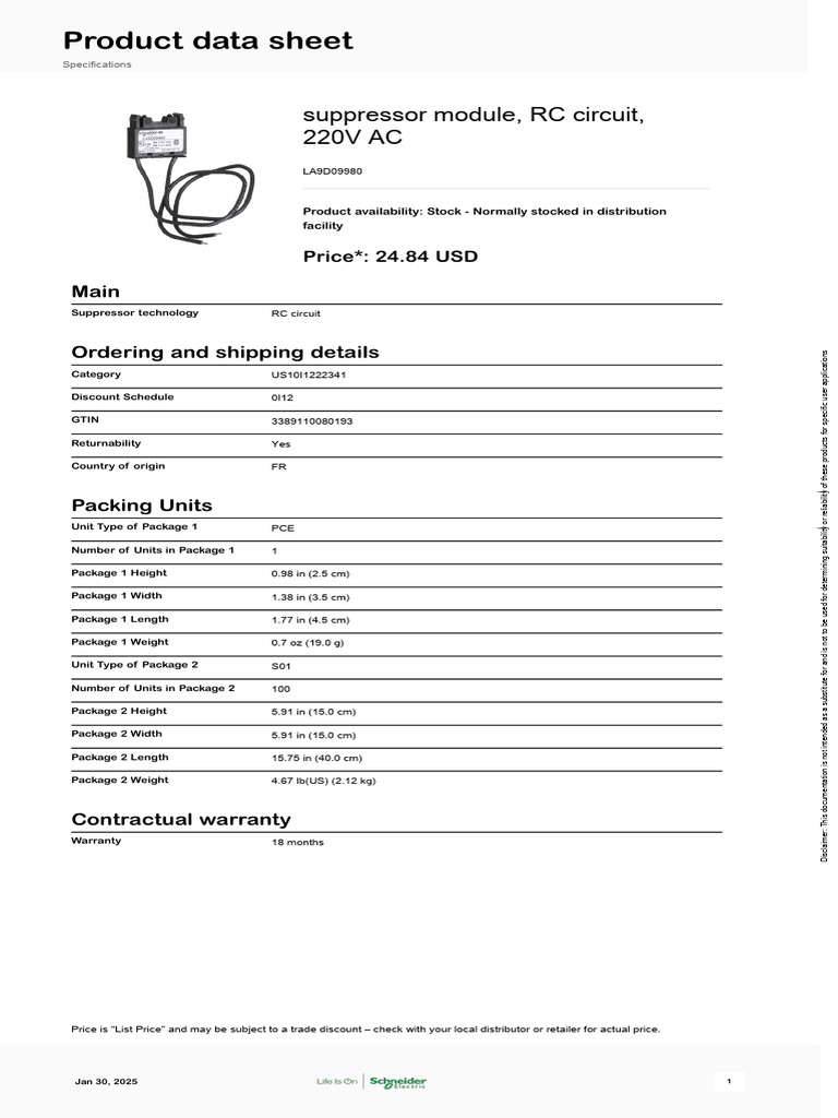 Schneider Electric - TeSys-Deca-Contactors - LA9D09980 | PDF ...