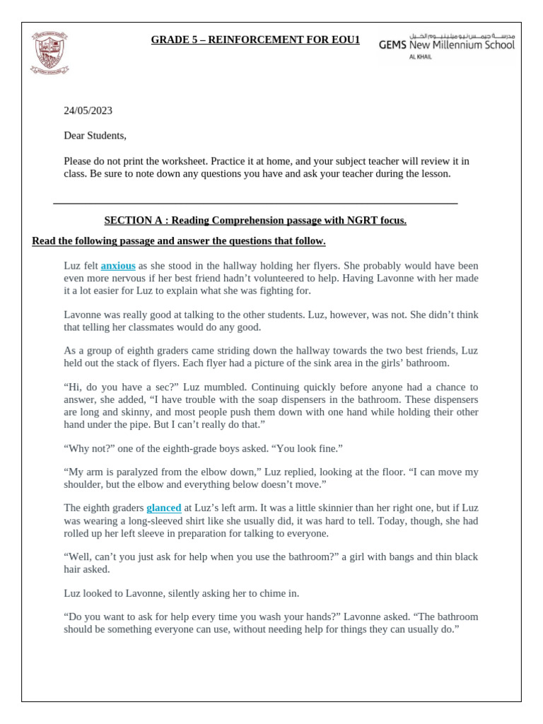 REINFORCEMENT TASK SHEET G5 English | PDF