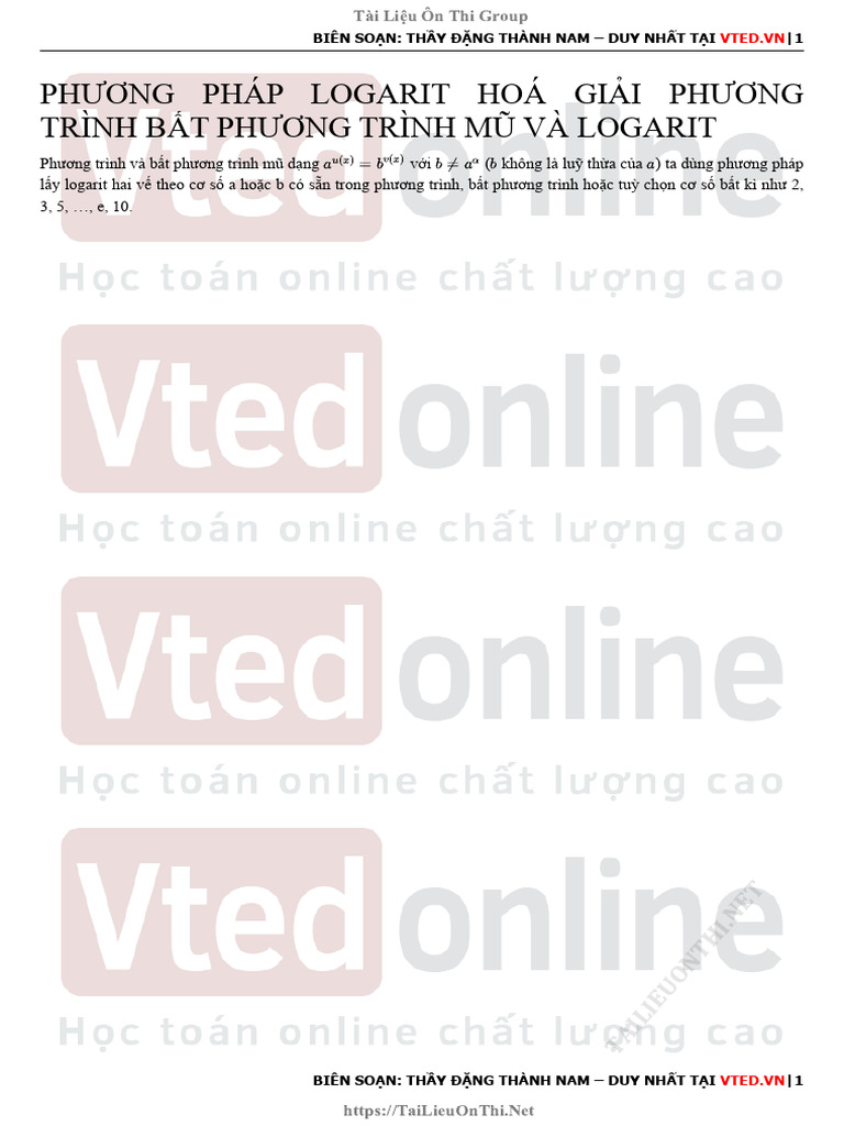 Thi Online - Phương Pháp Logarit Hoá Giải Phương Trình Bất Phương Trình ...