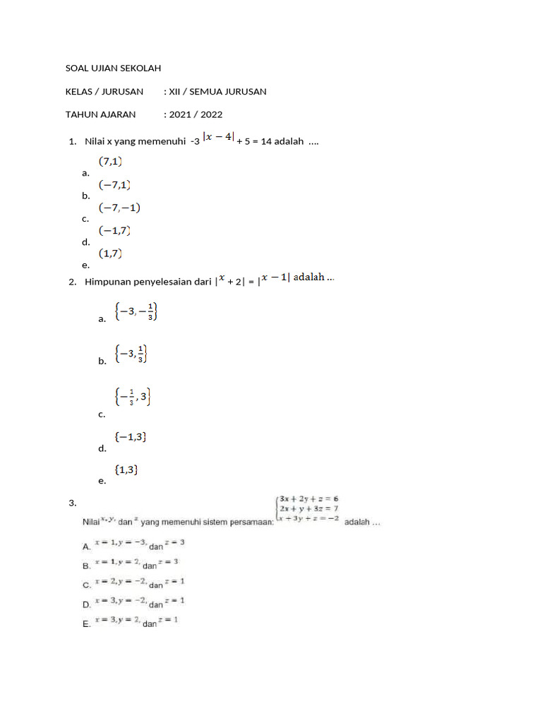 Soal Utama - Us Matematika Wajib MGMP | PDF