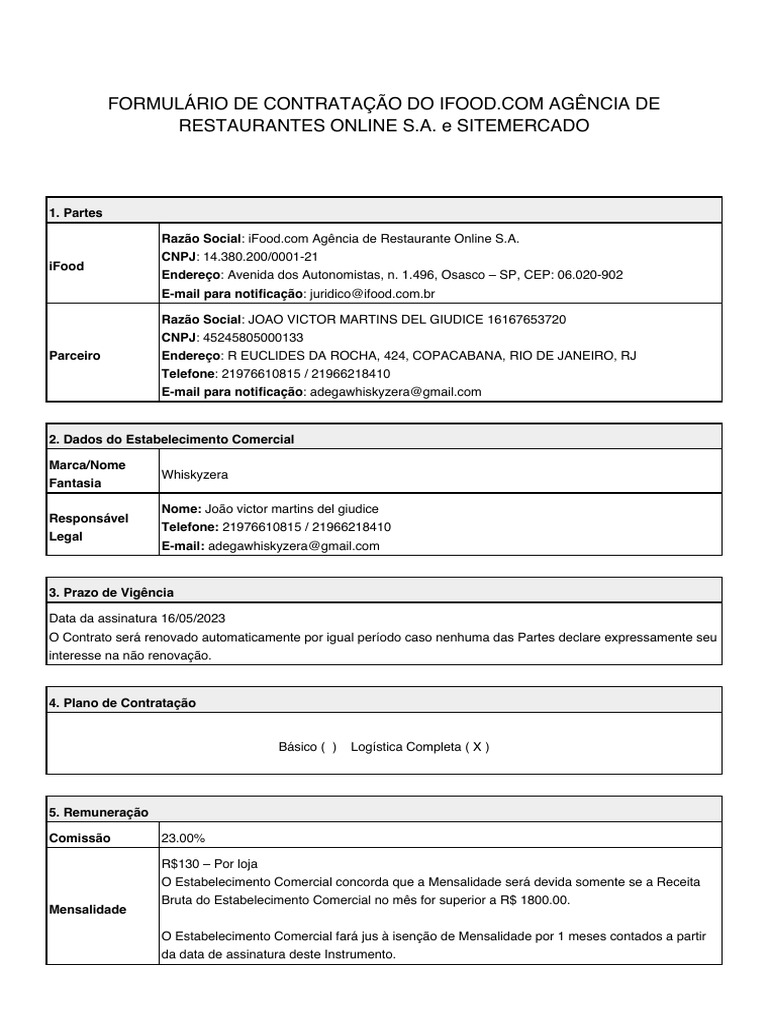 Contrato Ifood | PDF