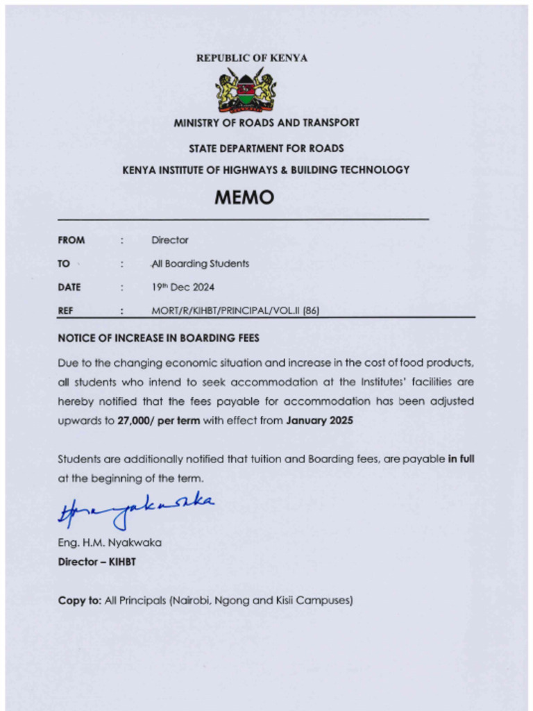 Notice of Increase in Boarding Fees | PDF