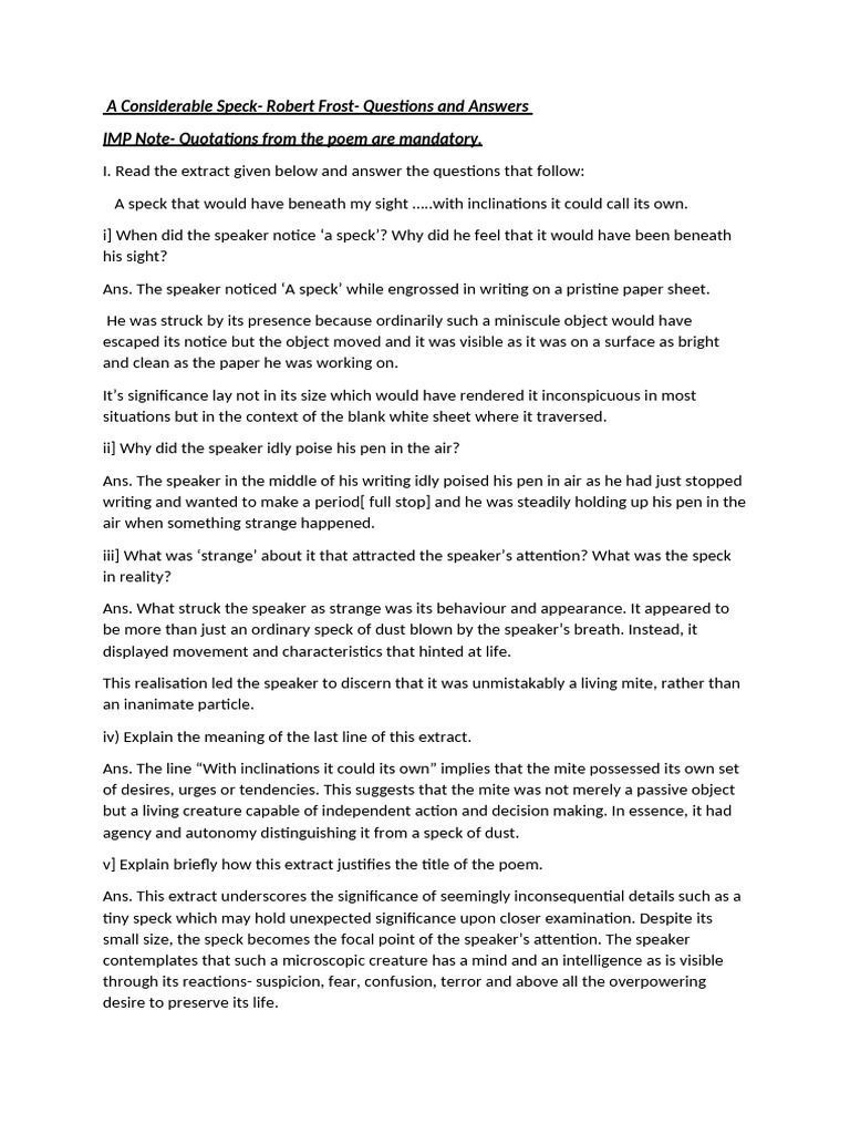 A Considerable Speck - Questions and Answers | PDF | Mind | Love