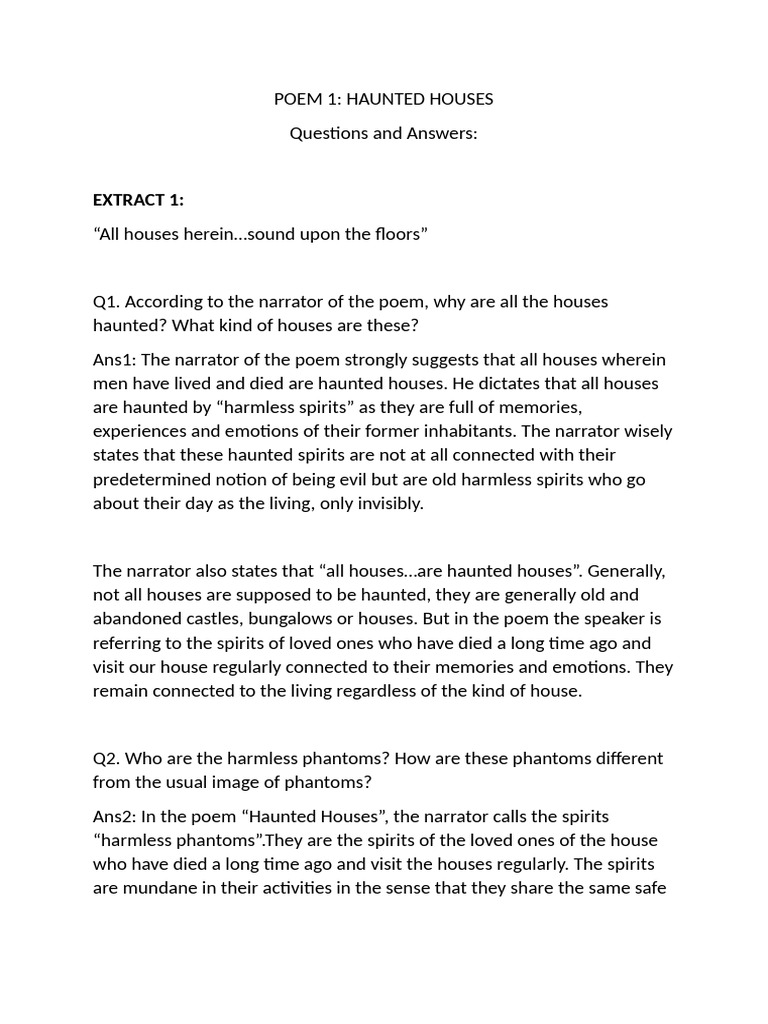 Haunted House Question Answers Completed | PDF | Ghosts | Pleasure