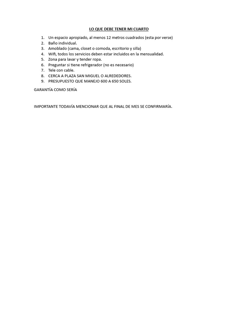 Lo Que Debe Tener Mi Cuarto | PDF