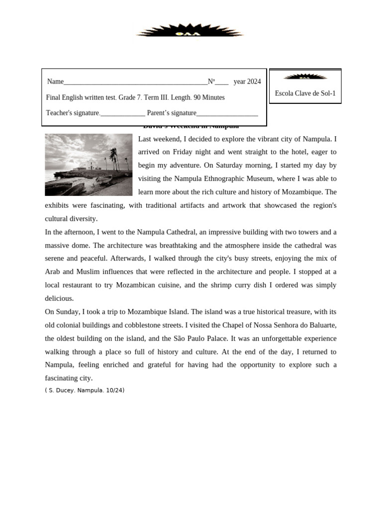 Grade 7 English Test | PDF | Linguistics | Grammar