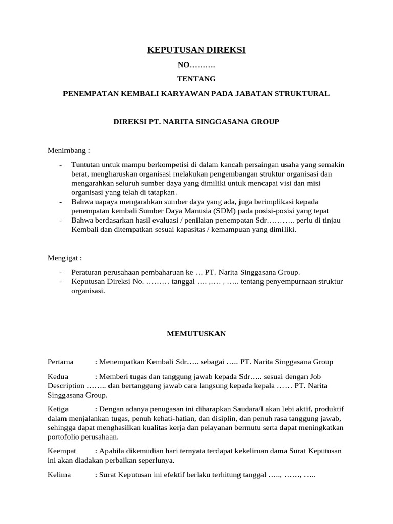 Penempatan Kembali Karyawan Direksi | PDF
