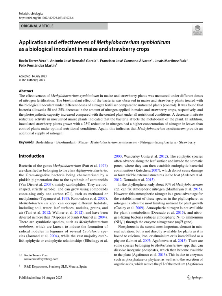 Methylobacterium symbioticum in Crops | PDF | Fertilizer | Plants