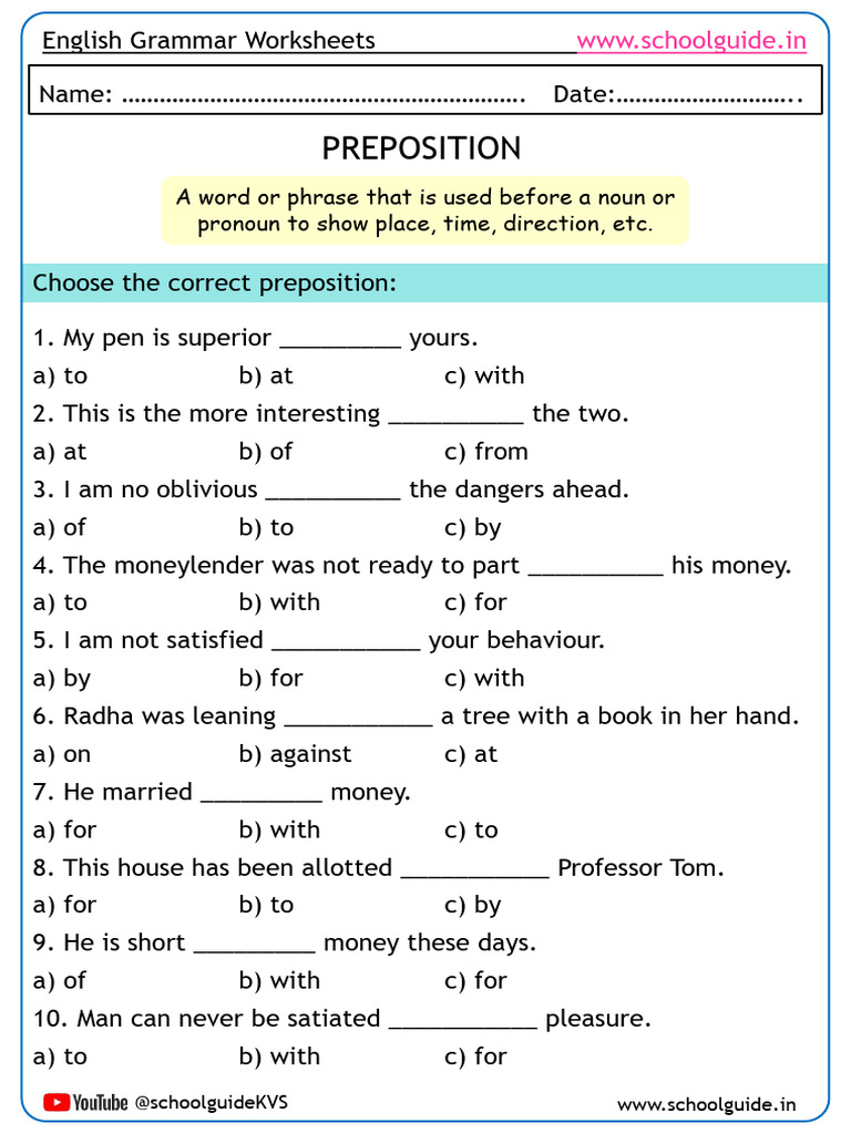 English Preposition Worksheet | PDF