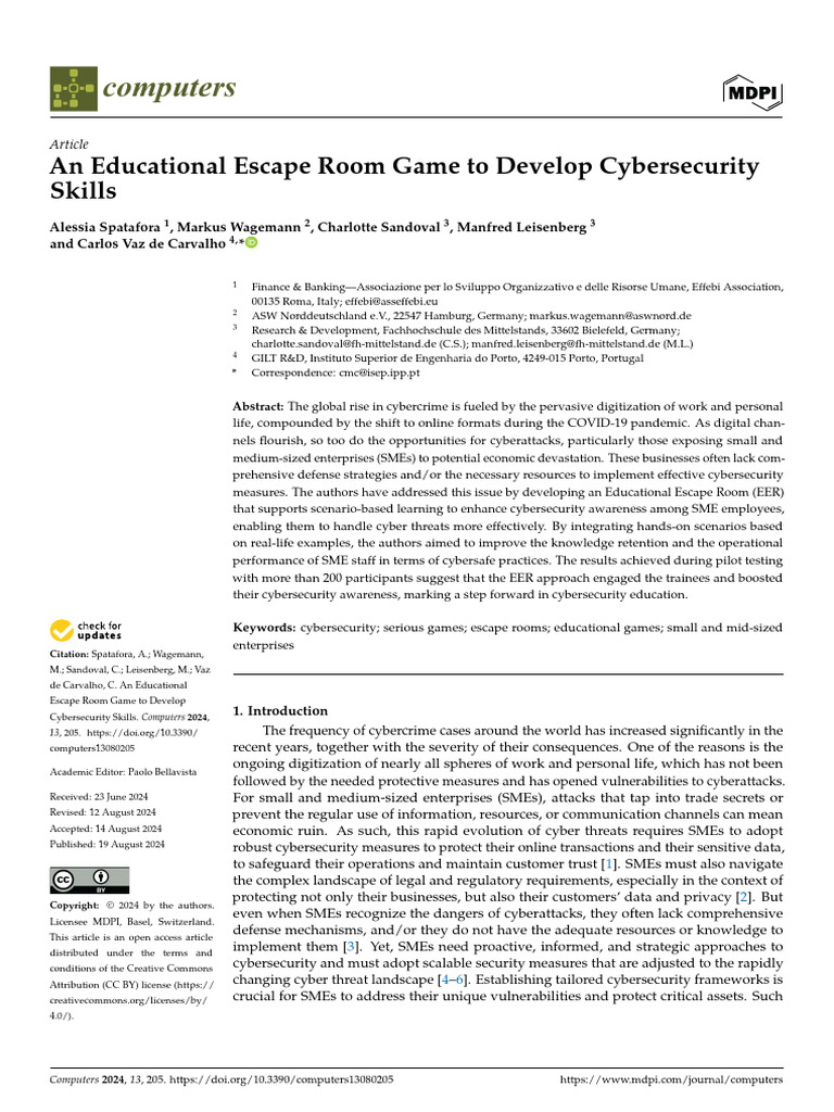 An Educational Escape Room Game To Develop Cyberse | PDF | Computer ...