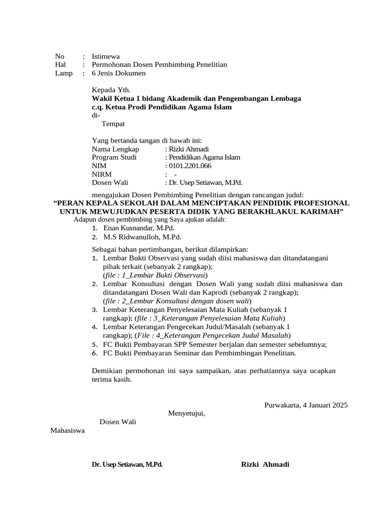 Permohonan Dosen Pembimbing Penelitian | PDF