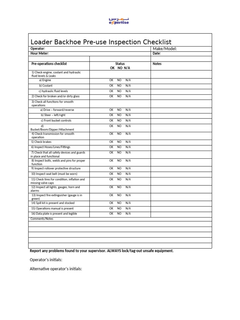 Backhoe Inspection Document | PDF