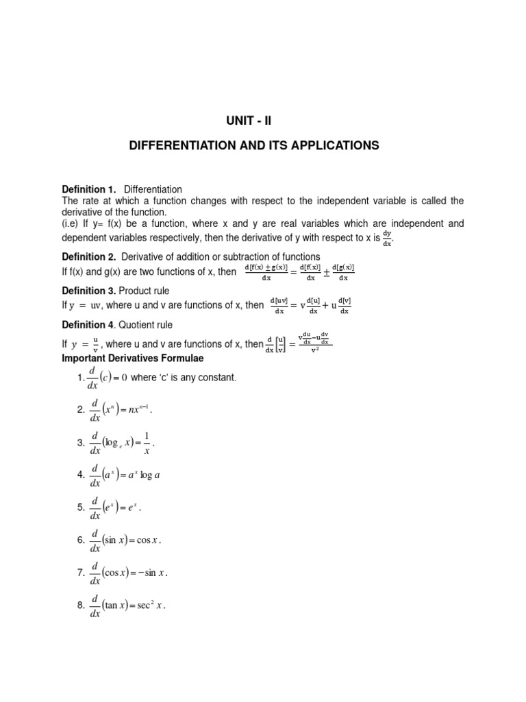 Unit 2 Differential Calculus | PDF | Derivative | Real Analysis