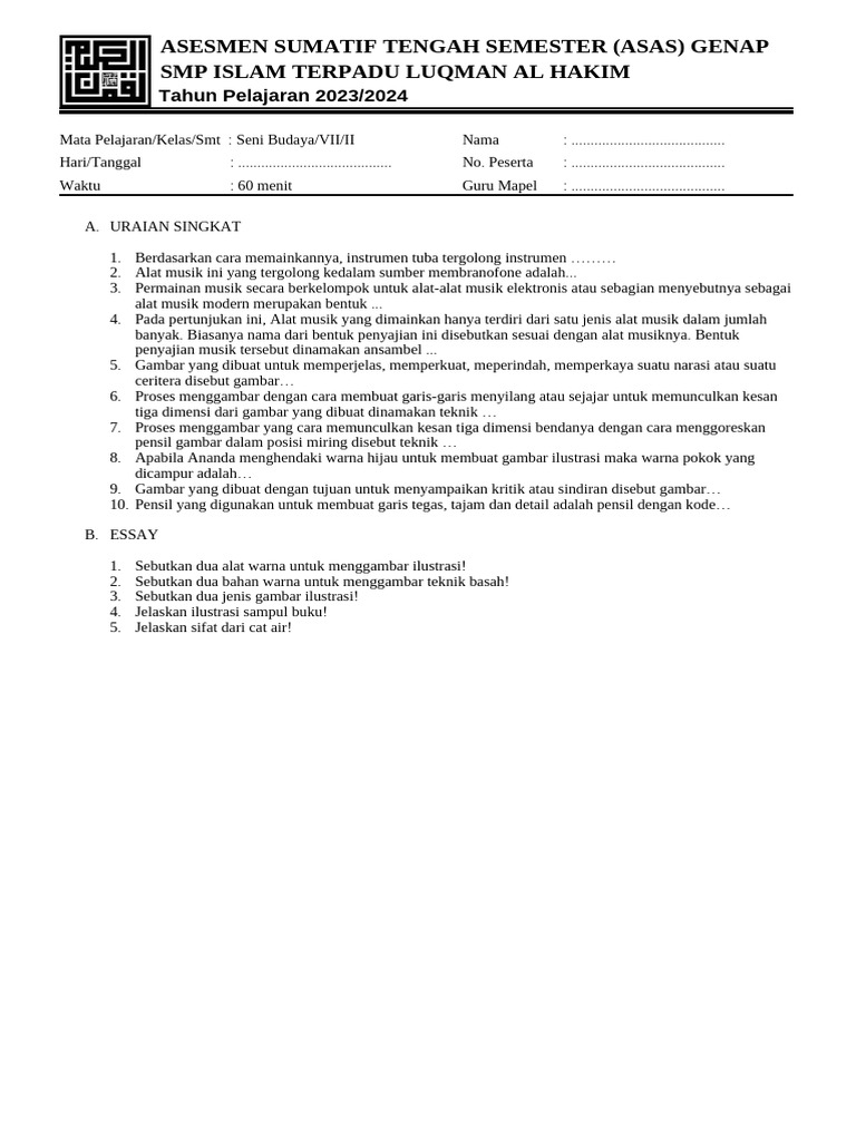 ASTS GENAP SENI BUDAYA 7 | PDF