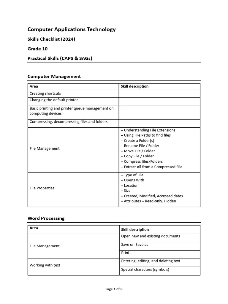 CAT Grade 10 Practical Skills Checklist 2024 | PDF | Computer File ...