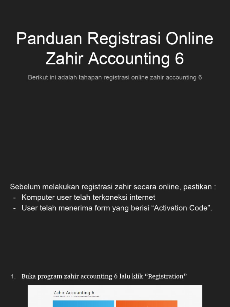 Panduan Registrasi Online Zahir Accounting 6 | PDF