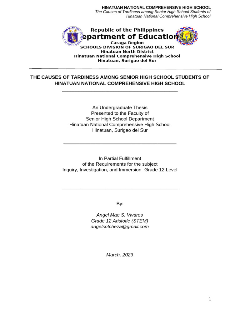 Causes of Tardiness in Hinatuan Students | PDF | Methodology