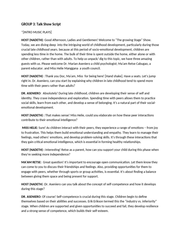 TALK-SHOW-SCRIPT | PDF | Liberal Arts Education | Psychology