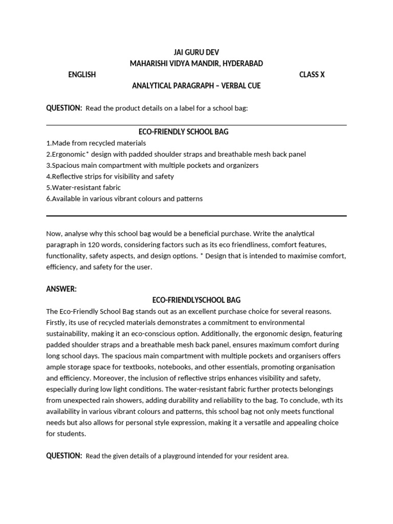 ANALYTICAL PARAGRAPH - VERBAL CUES - SAMPLE AND PRACTICE QUESTIONS ...
